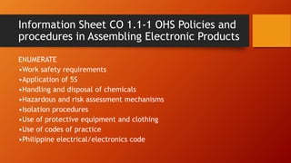 Learning outcome 1 prepare to assemble electronic products | PPTX