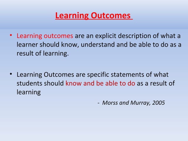 Learning outcomes | PPT | Educational Assessment | Education
