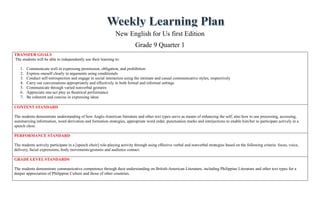 learning plan.for all grade level lay out | PPT