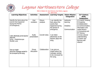 LEARNING PLAN GRADE 7.docx | Educational Assessment | Education