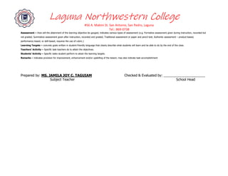 LEARNING PLAN GRADE 7.docx | Educational Assessment | Education