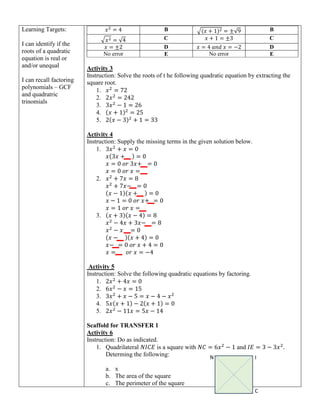 LEARNING PLAN IN MATH 9 Q1W1 | DOCX