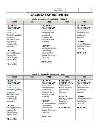 LEARNING PLAN IN MATH 9 Q1W1 | DOCX