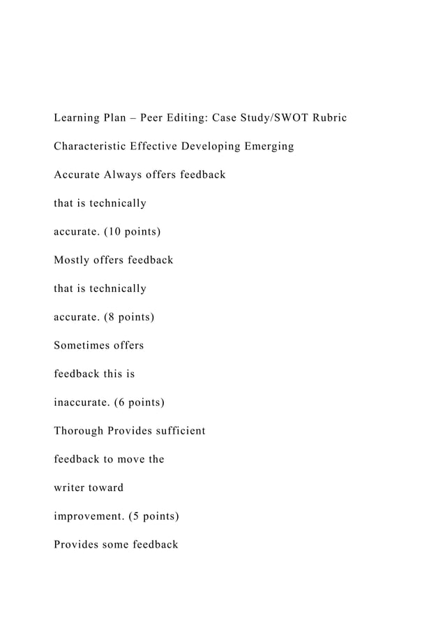 Learning Plan – Peer Editing Case StudySWOT Rubric Chara.docx