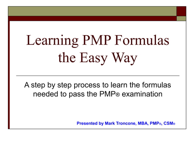 Learning pmp formulas the easy way | PPT | Stocks and Bonds | Personal ...