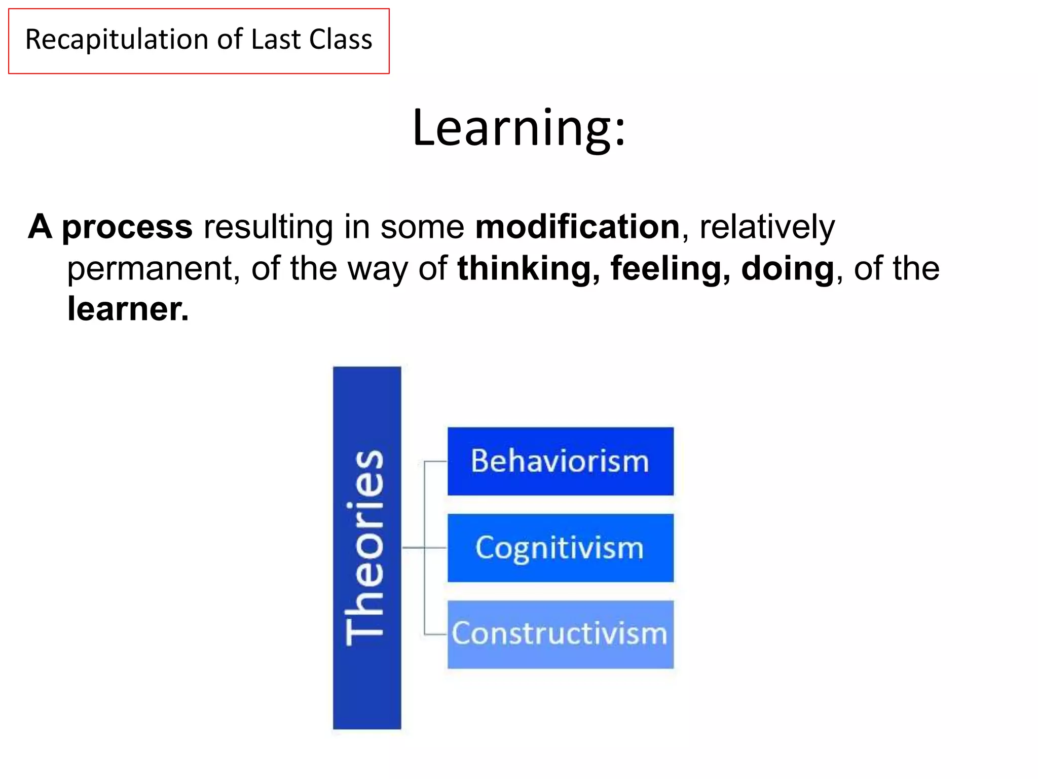 Learning Process: Behaviorism, Cognitivism and Constructivism | PPTX