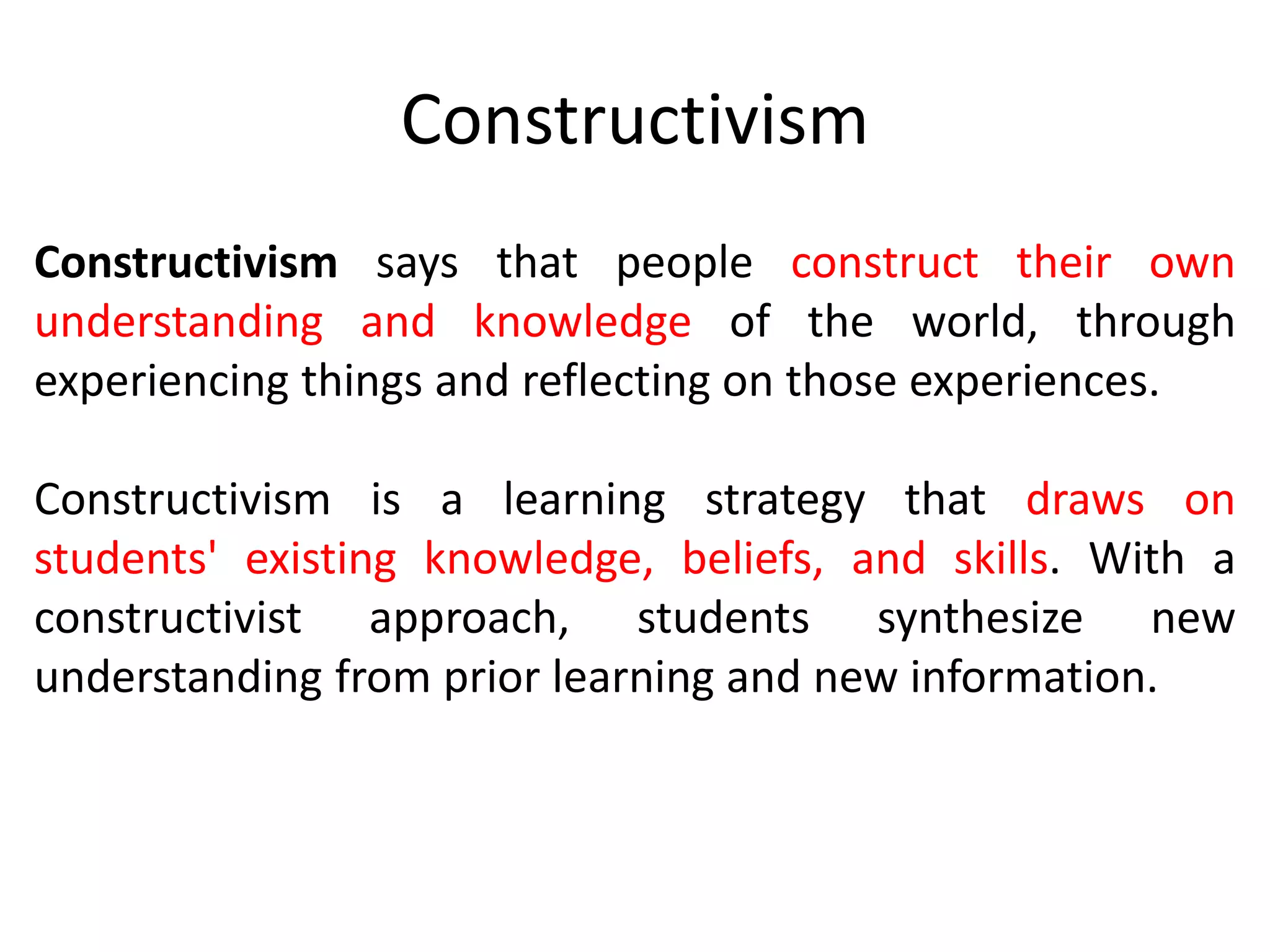 Learning Process: Behaviorism, Cognitivism and Constructivism | PPTX