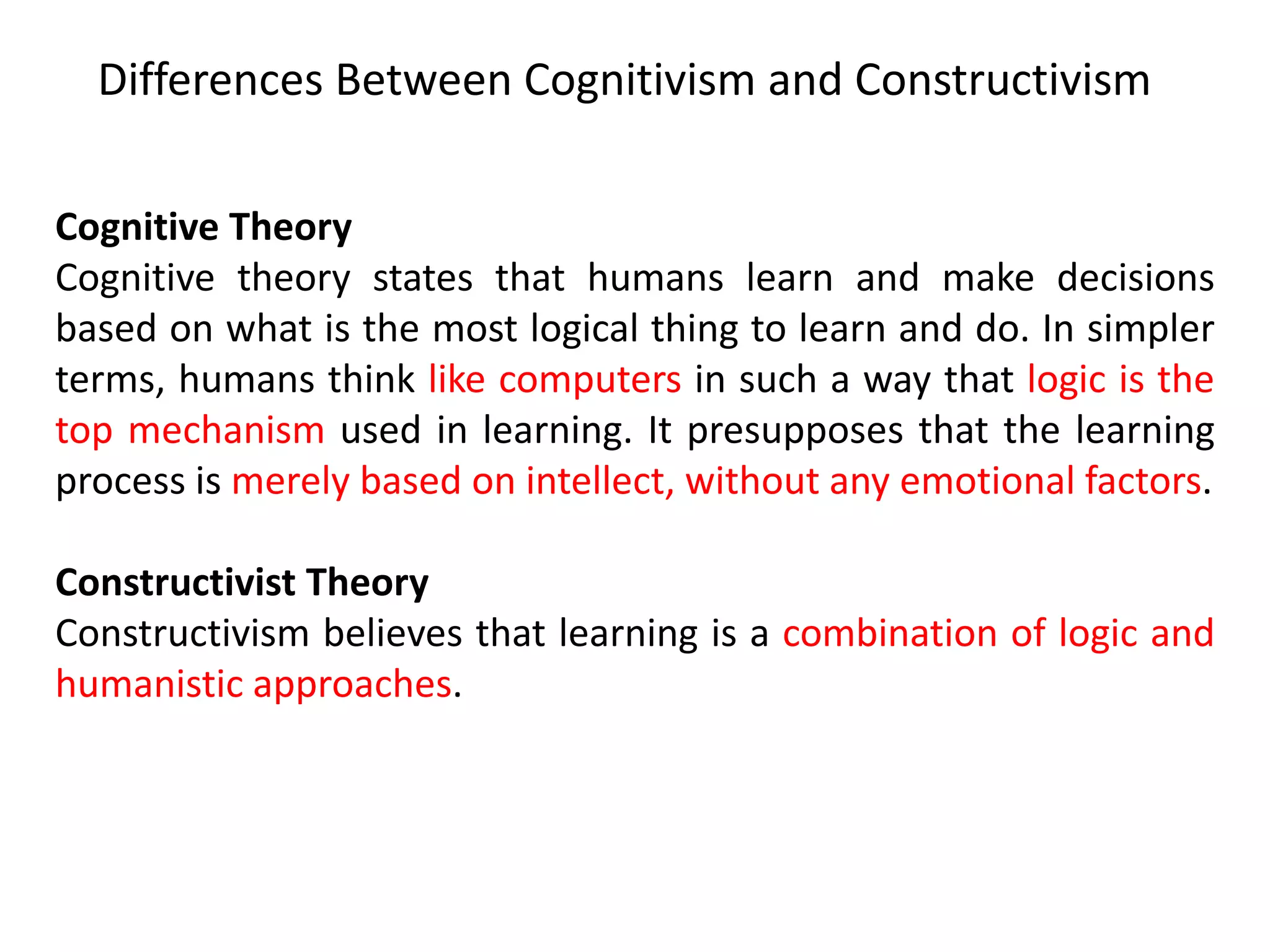 Learning Process: Behaviorism, Cognitivism and Constructivism | PPTX