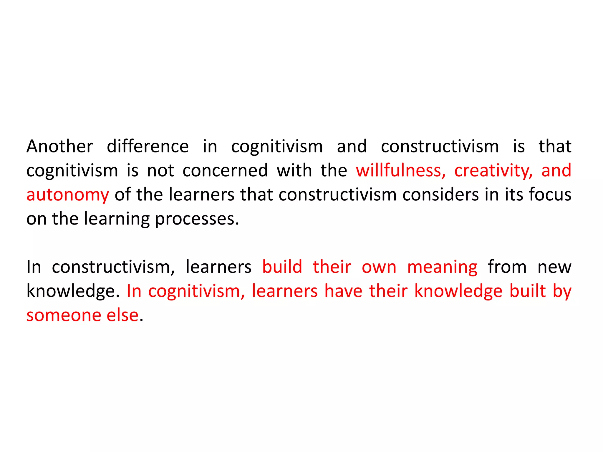 Learning Process: Behaviorism, Cognitivism and Constructivism | PPTX