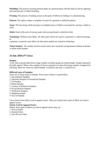 Learning reflection of Apparel Manufacturing 1 | PDF