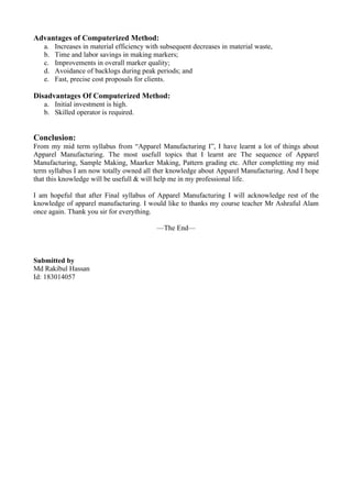 Learning Reflection of Apparel Manufacturing (Short) | PDF