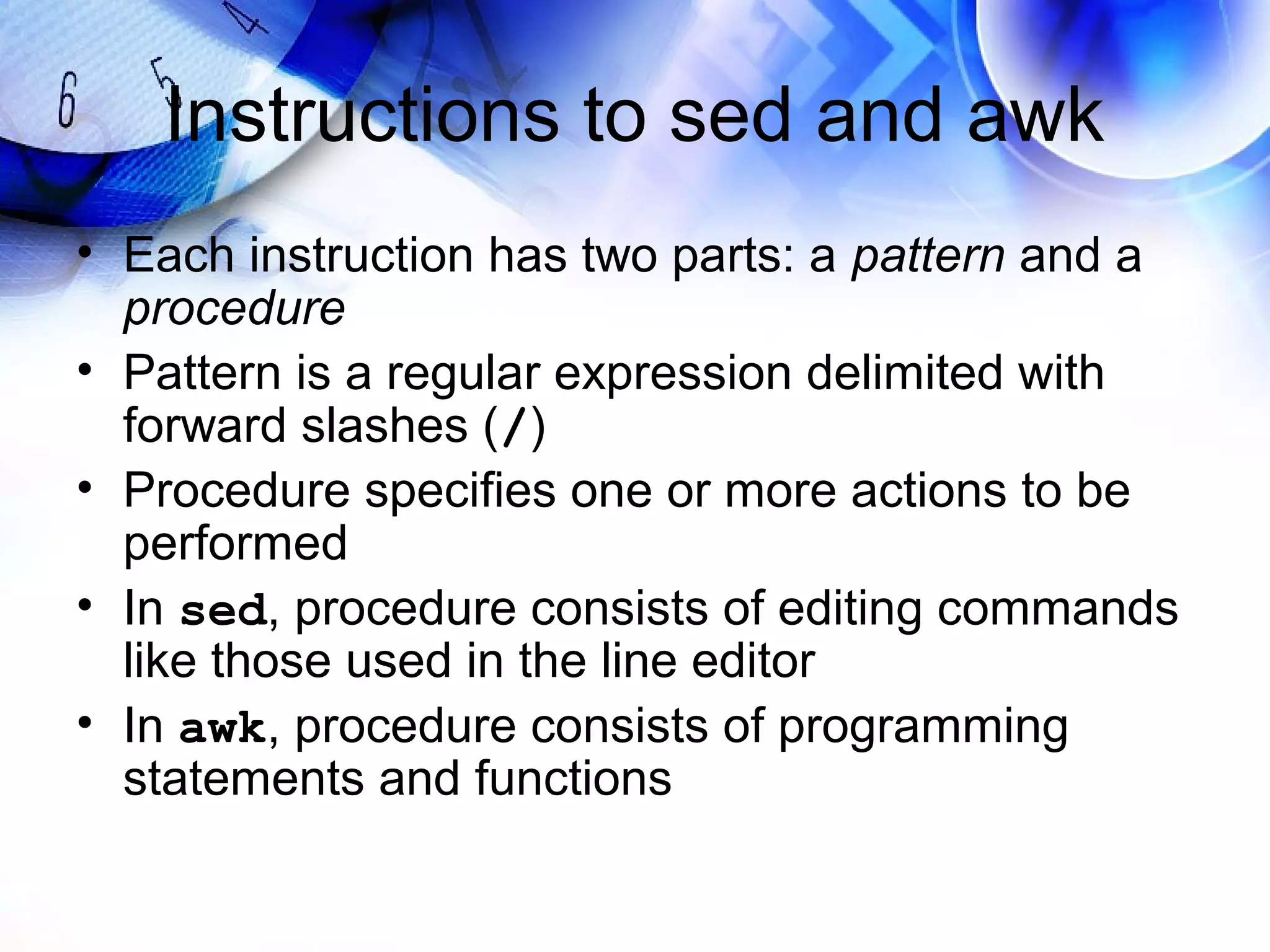 Learning sed and awk | PPT