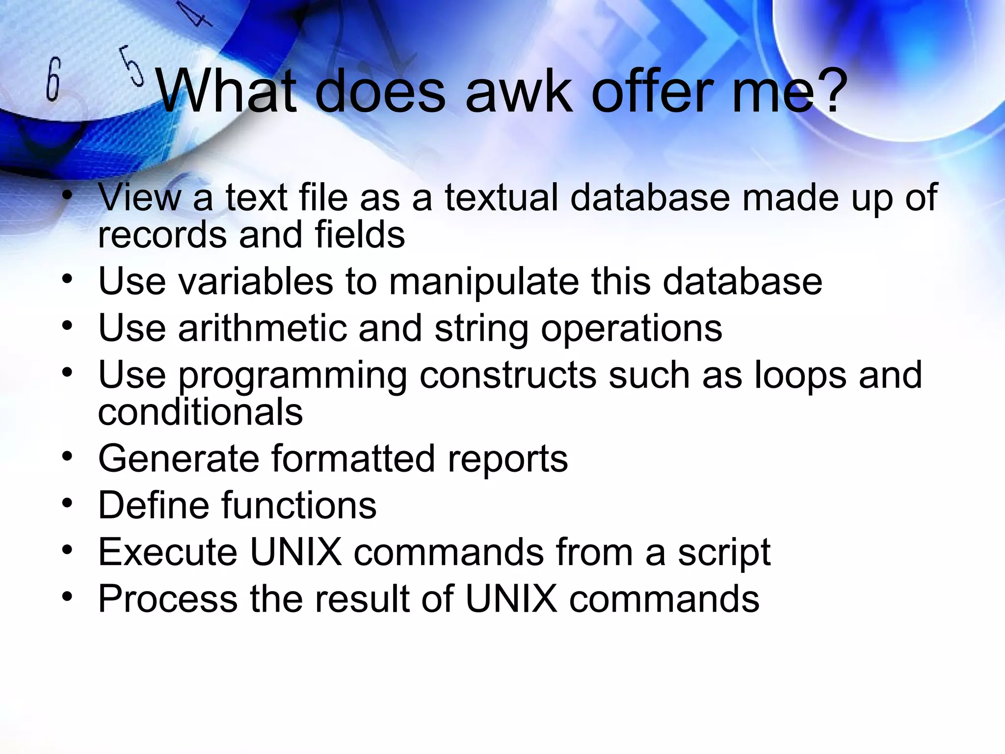 Learning sed and awk | PPT
