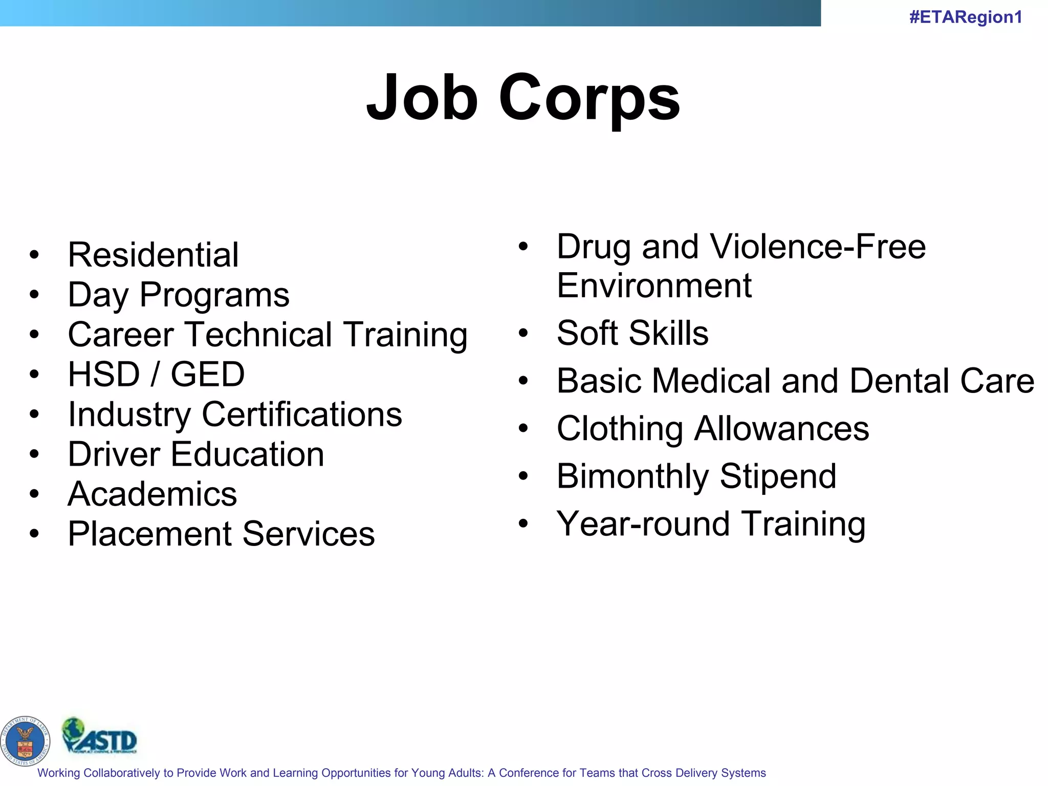 Learning Session 1-6 Job Corps - A Program for Young People | PPT