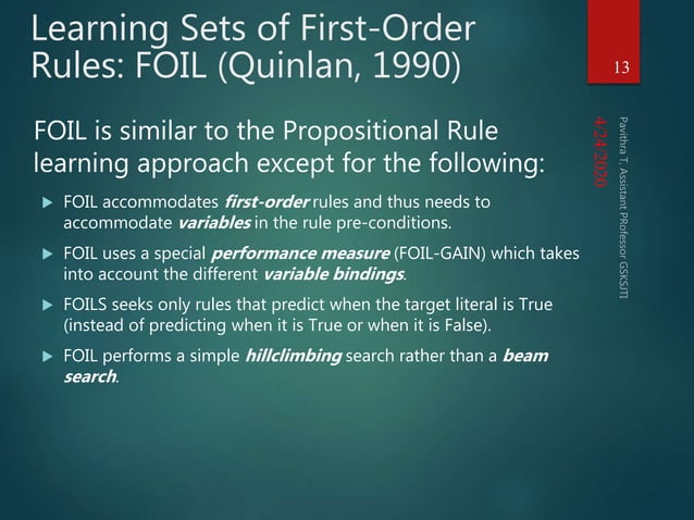 Learning Sets Of Rules Sequential Learning Algorithmfoil Ppt