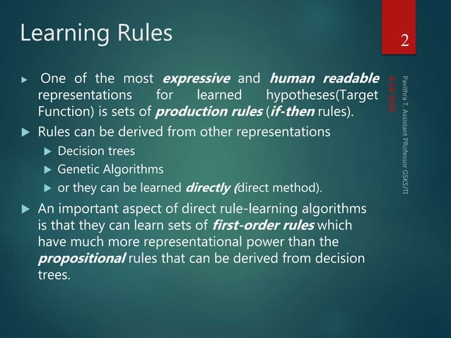 Learning sets of rules, Sequential Learning Algorithm,FOIL | PPT