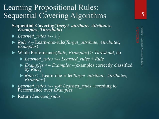 Learning Sets Of Rules Sequential Learning Algorithmfoil Ppt 4750