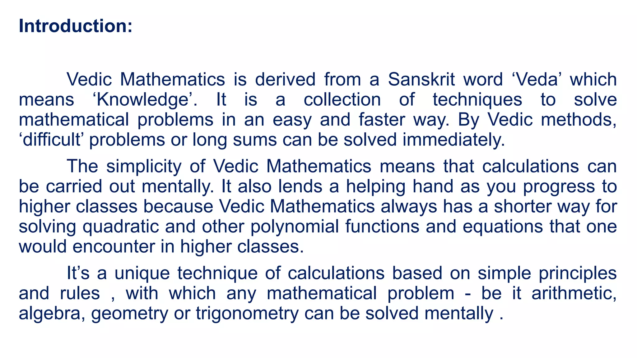 Learning short cuts of vedic mathematics | PPTX