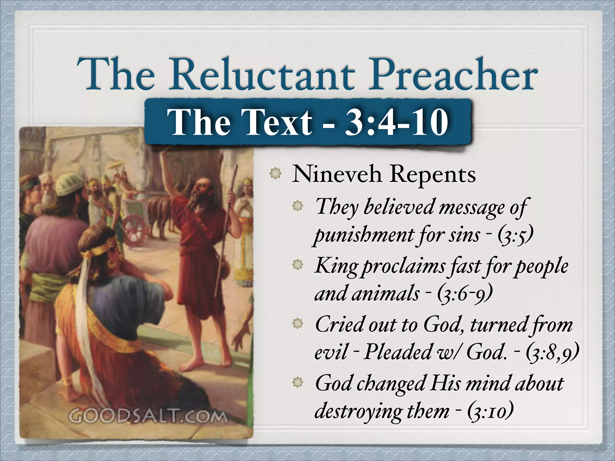 Jonah, The Reluctant Preacher | PDF