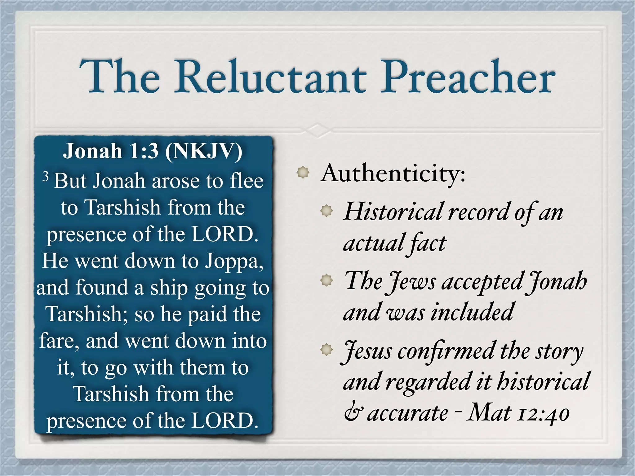 Jonah, The Reluctant Preacher | PDF