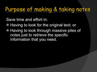 Learning Skills 3 Note Making And Note Taking Skills Slides | PPT