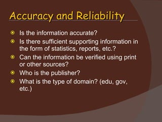 Learning Skills 8 Evaluating Information Slides | PPT