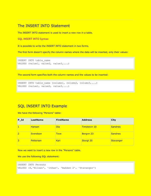 Learning sql from w3schools | DOCX | Databases | Computer Software and ...