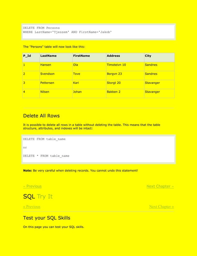 Learning sql from w3schools | DOCX | Databases | Computer Software and Applications