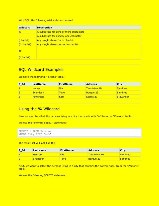 Learning sql from w3schools | DOCX | Databases | Computer Software and ...