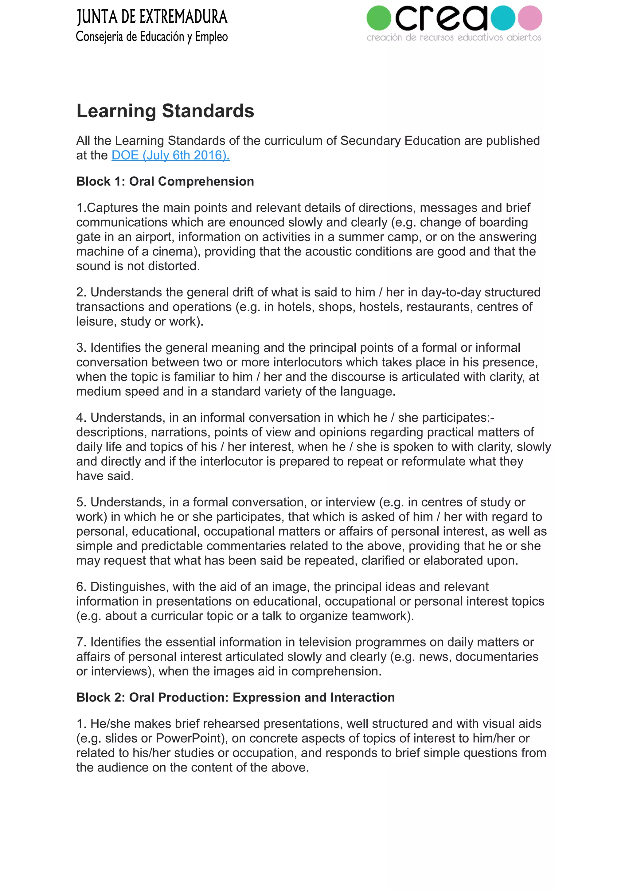 Learning standards | PDF