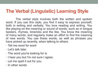 The Learning Style PowerPoint presentations | PPTX | Musicals | Genres