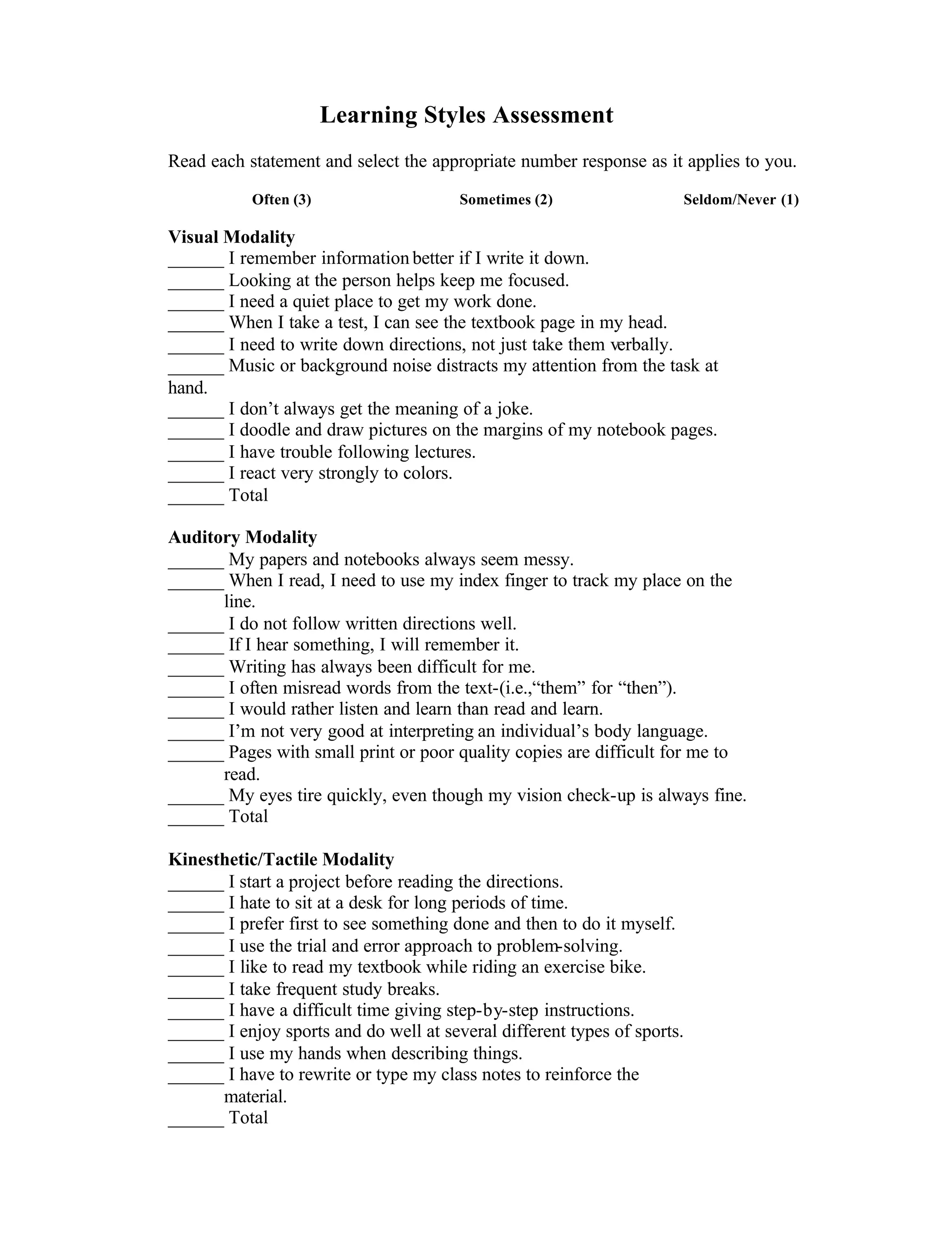 Learning style inventory | PDF