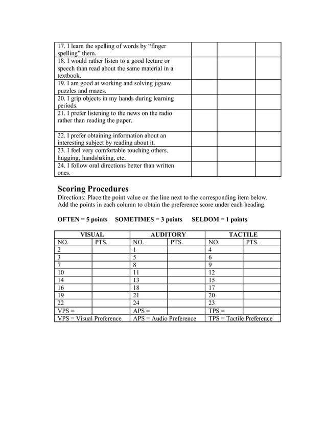 Learning style inventory | PDF