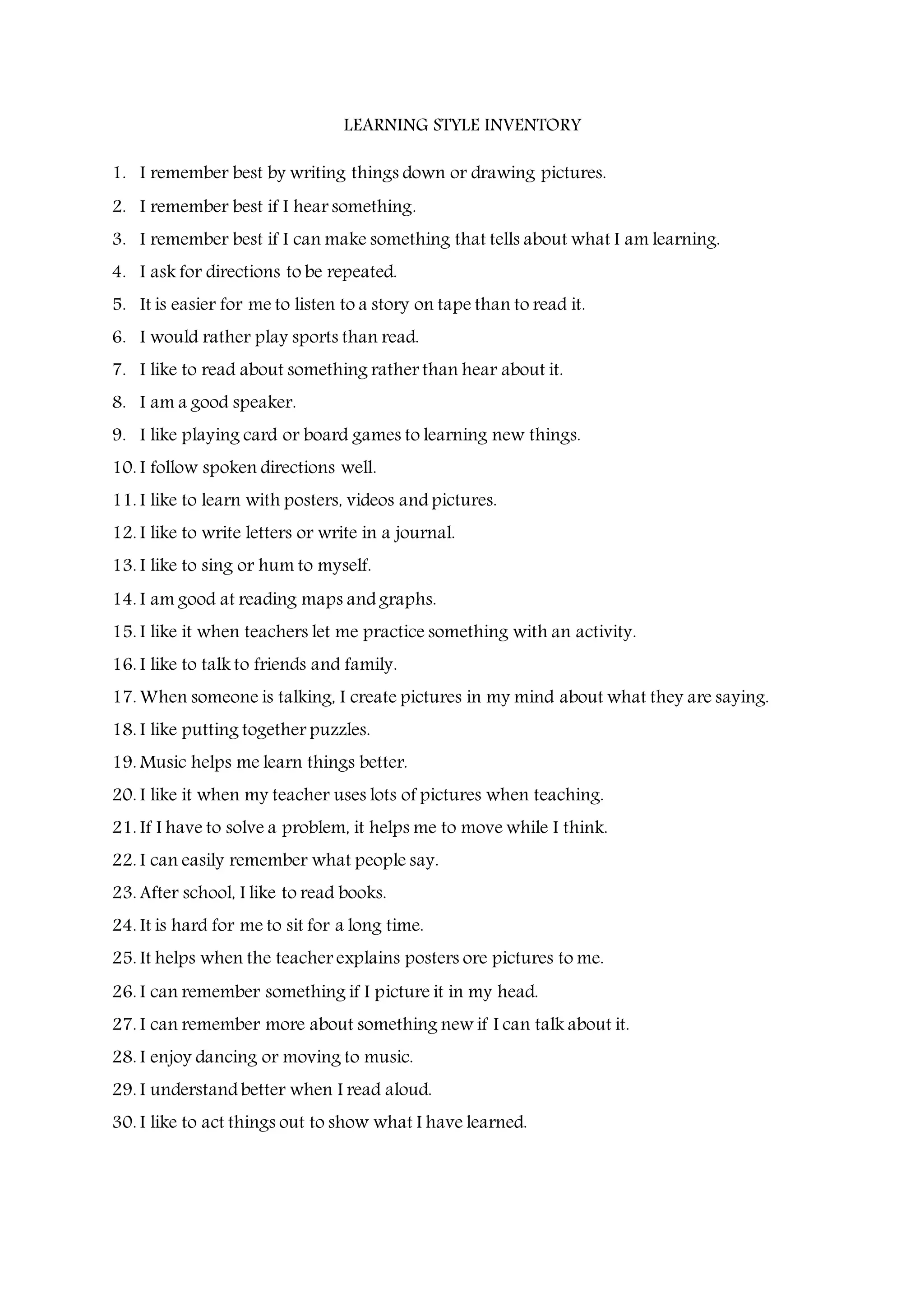 Learning style inventory | PDF