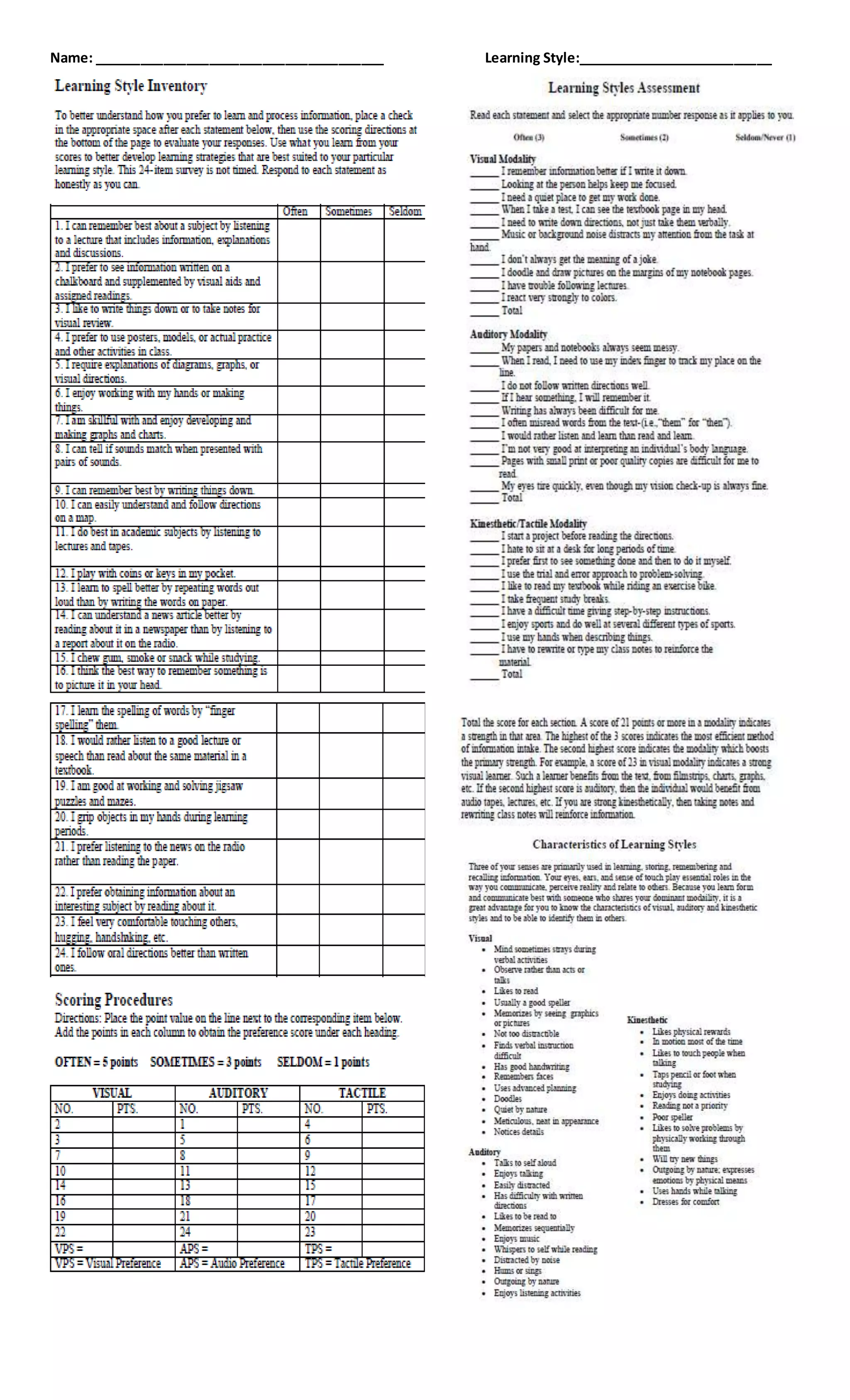 Learning style inventory | PDF