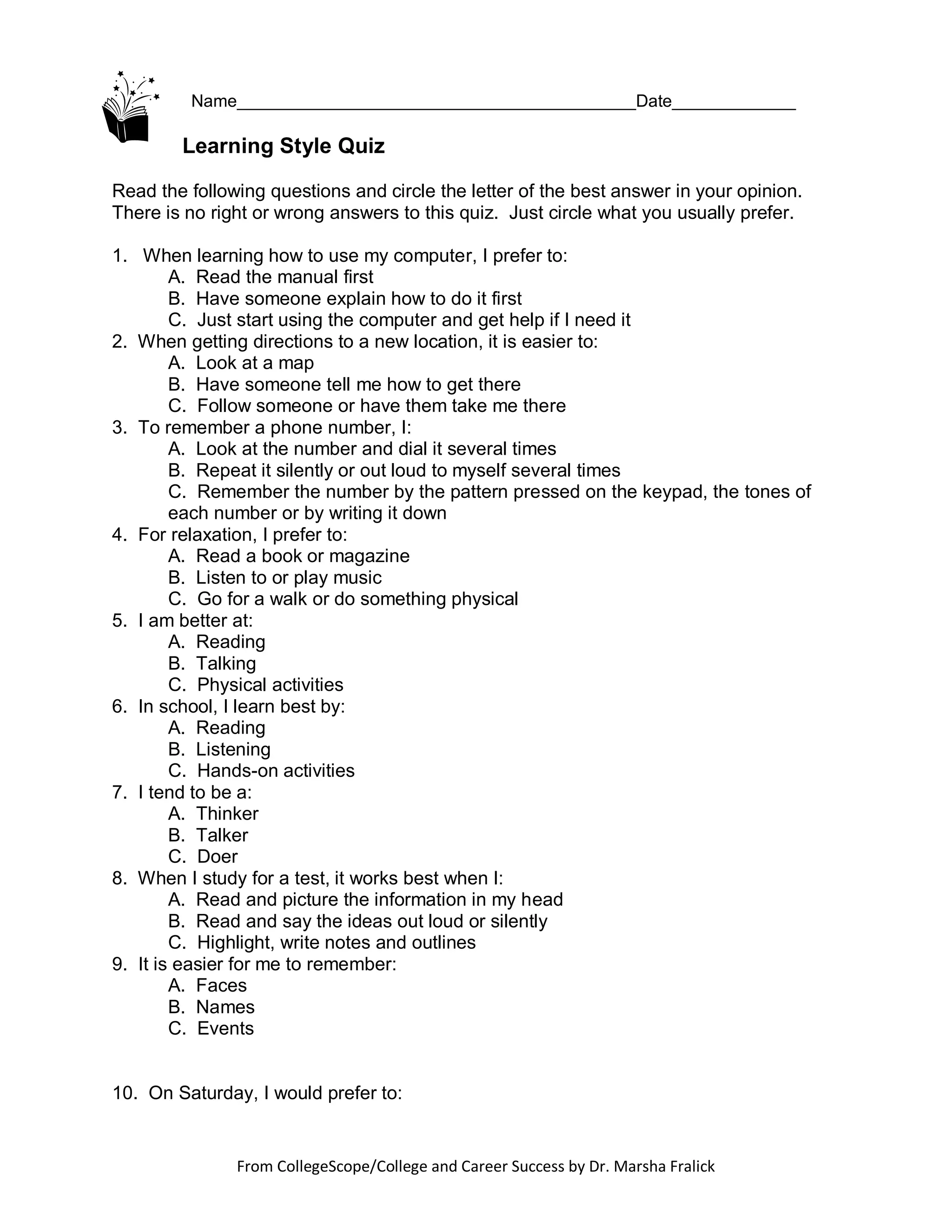 Learning Style Quiz | PDF