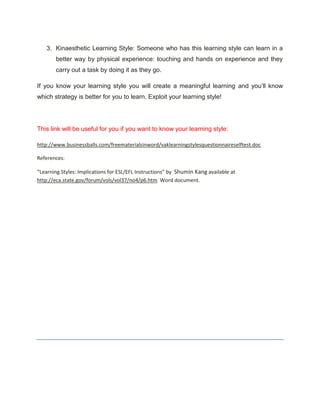 Learning styles and The seven Intelligences | DOCX