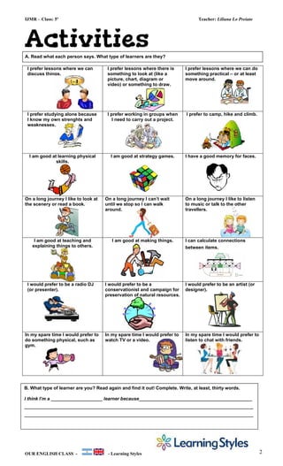 Learning styles | PDF | Workshops and Classes | Hobbies & Interests
