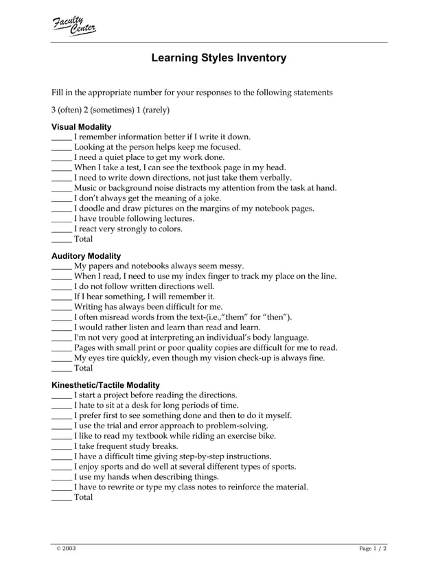 Learning stylesinventory | PDF
