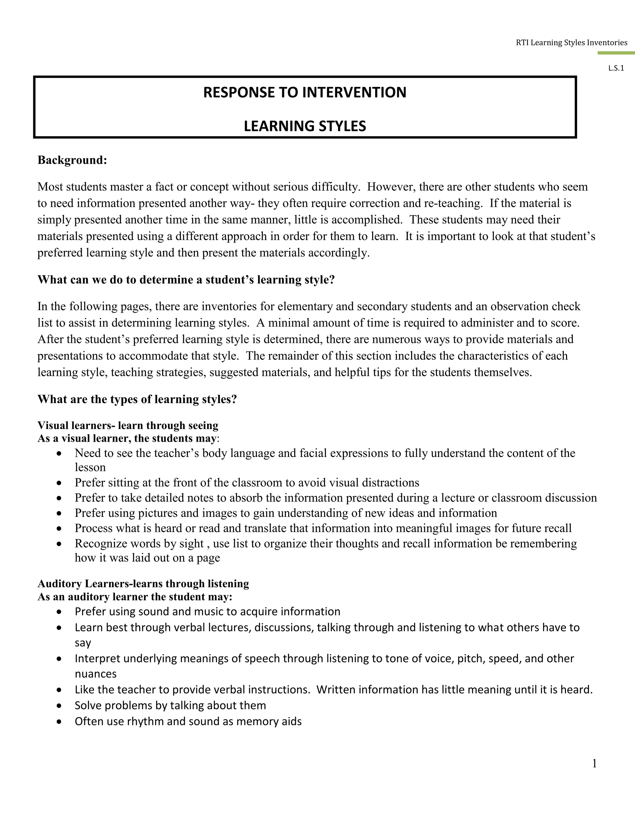 Learning styles inventory revised | PDF