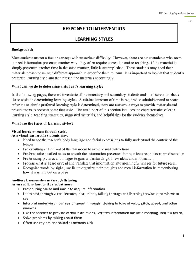 Learning styles inventory revised | PDF