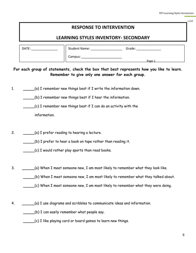 Learning styles inventory revised | PDF