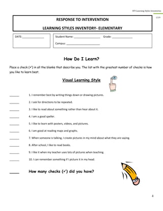 Elementary Student Learning Style Inventory