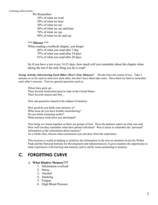 Learning styles, memory, reading and lectures lesson | PDF