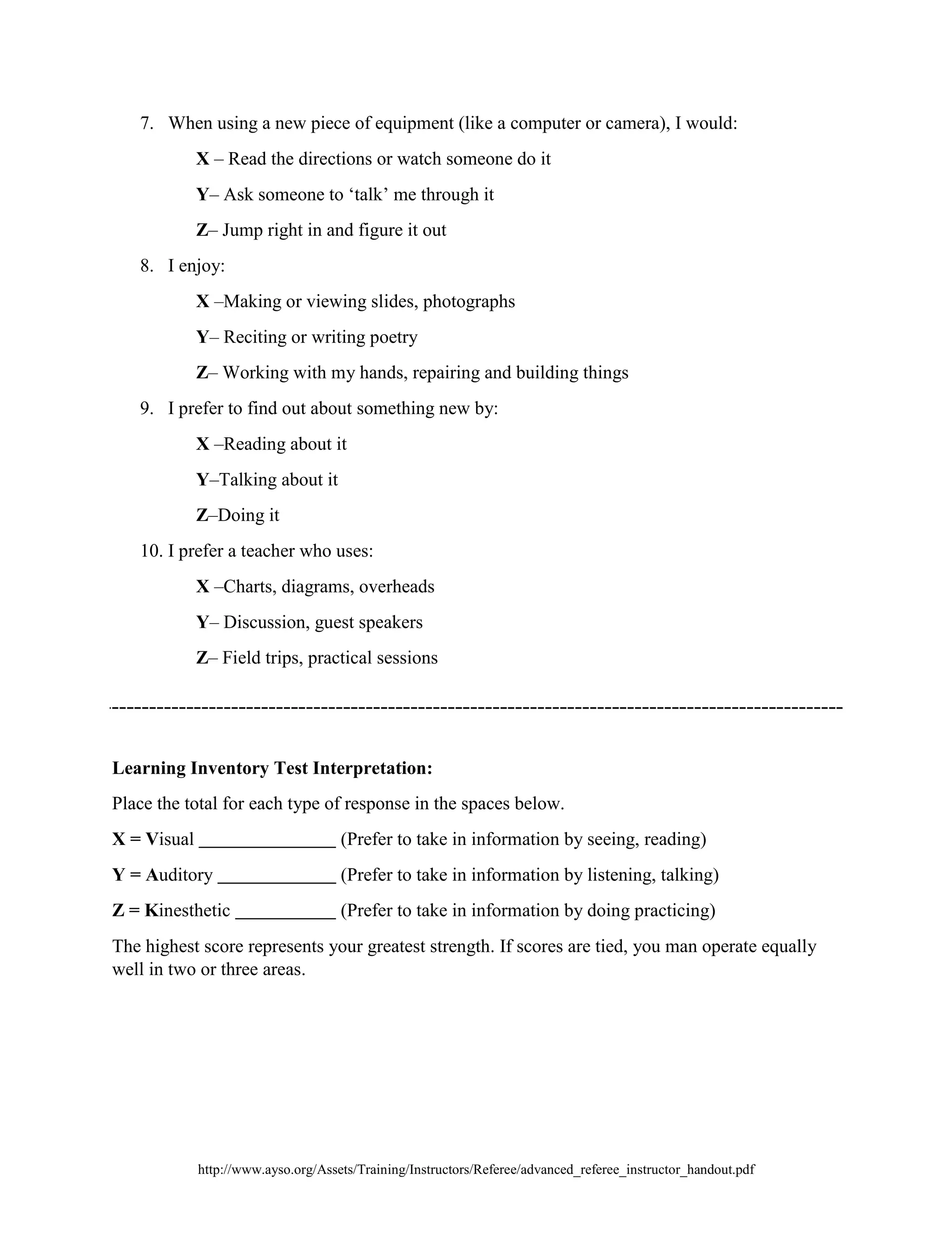 Learning styles preference inventory | DOCX