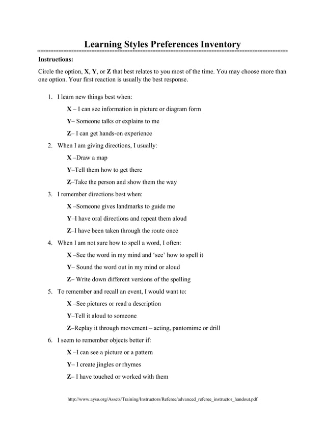 Learning styles preference inventory | DOCX