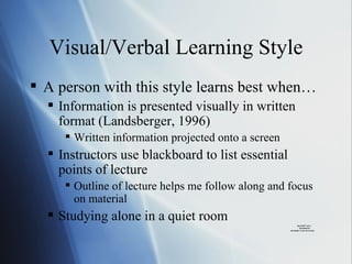 Learning stylespresentationdaviston | PPT