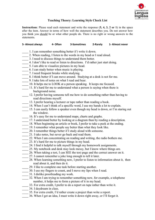 Learning styles questionnaire | PDF | Education