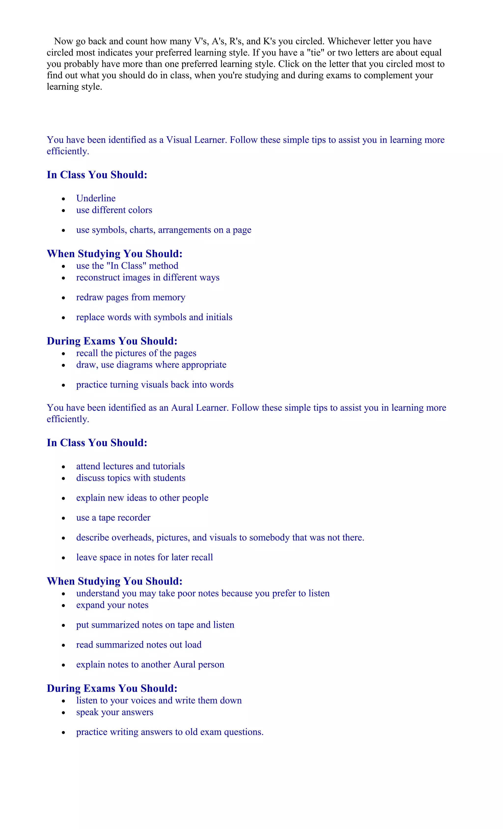 Learning styles test | DOC | Educational Assessment | Education