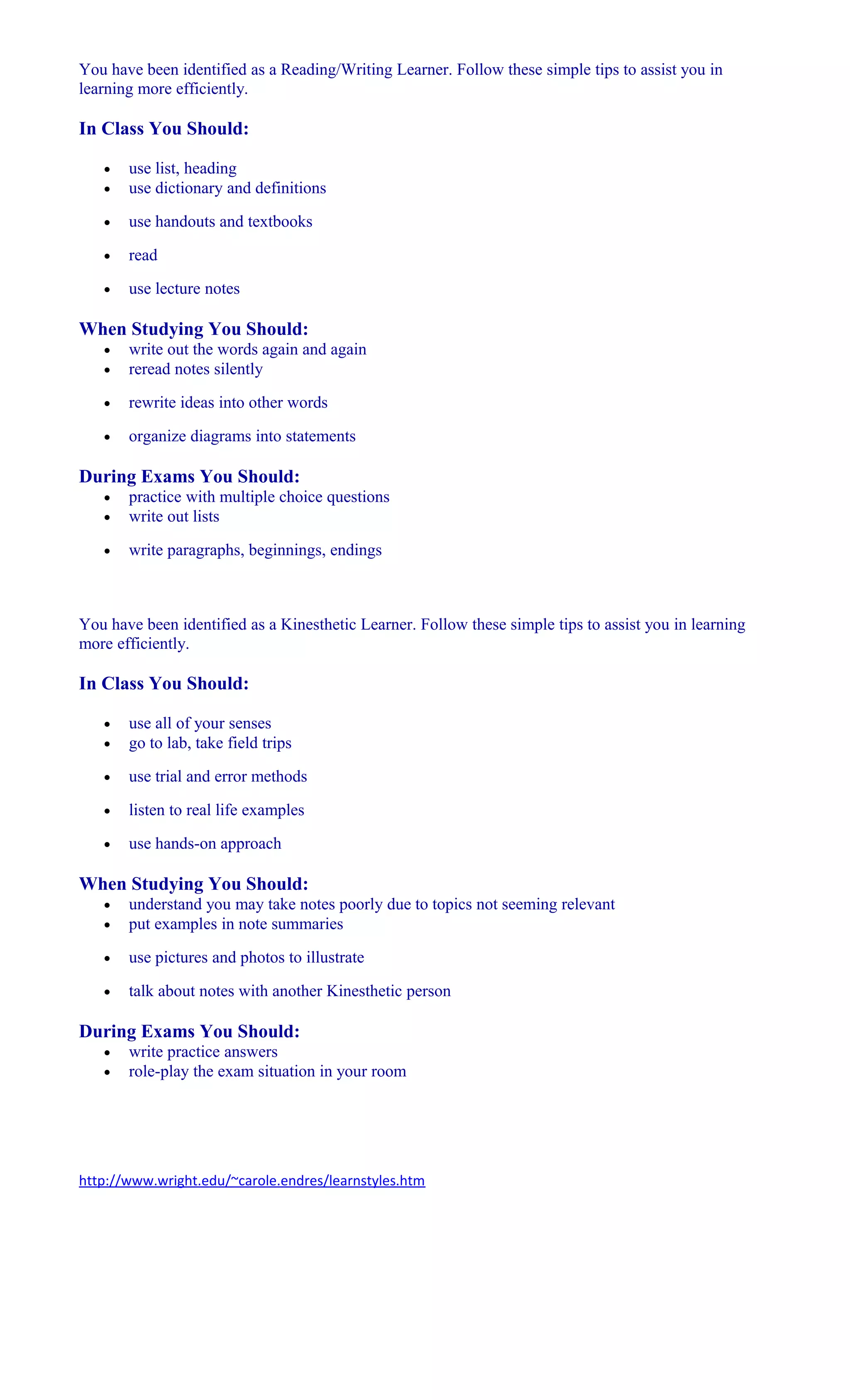 Learning styles test | DOC